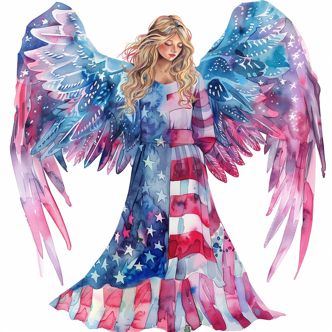 Watercolor American Flag Clipart and Angel Wings, Digital Crafting ...