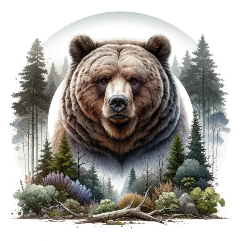 Bear in the Forest Collage Images, Commercial Use Scrapbook Ephemera ...