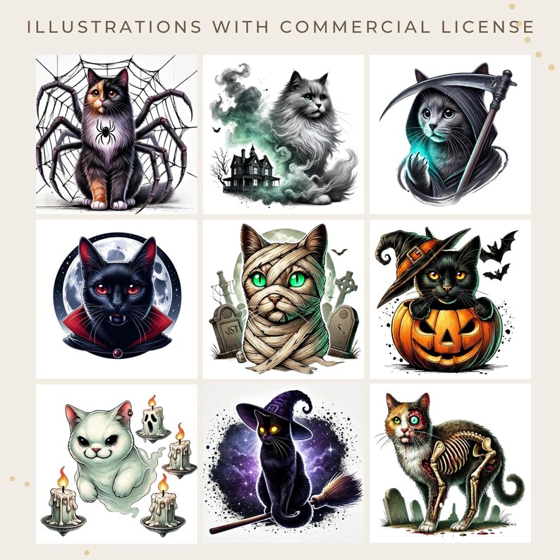 Spooky Cats Clipart Bundle, Instant Download Halloween Design, Creepy ...