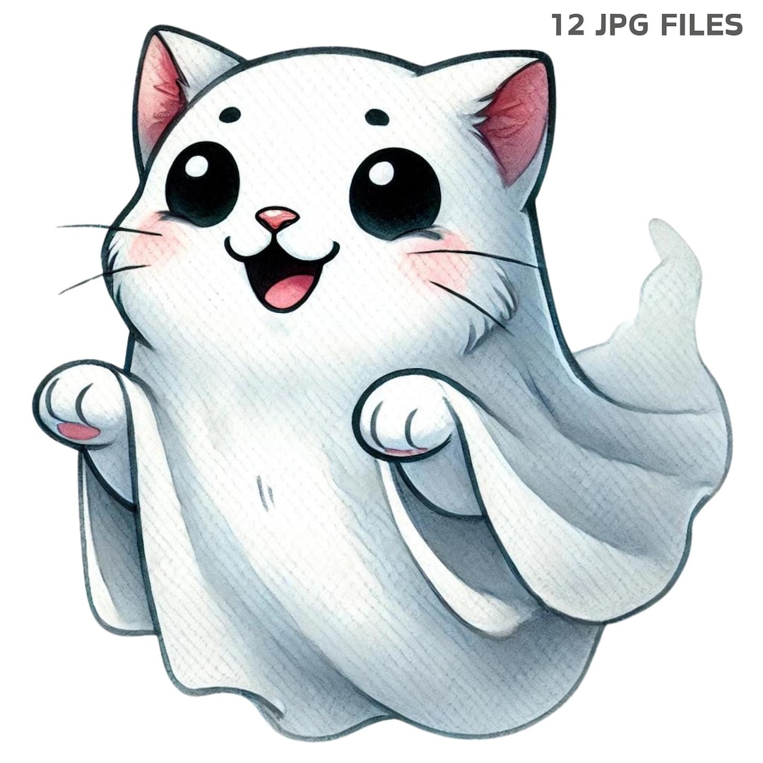 Ghost Cat Clipart Set, Cute Halloween Cat Illustrations for Crafting ...
