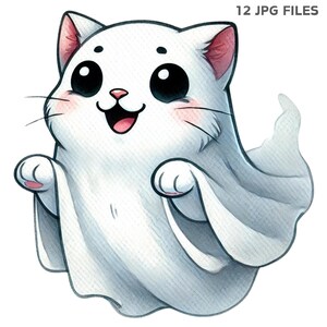 Ghost Cat Clipart Set, Cute Halloween Cat Illustrations for Crafting ...