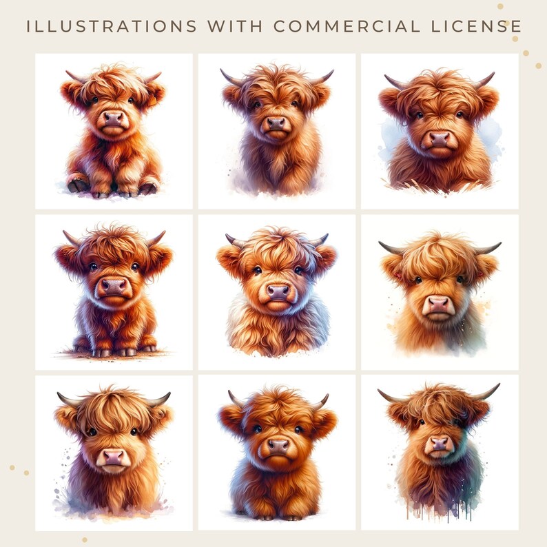 Highland Cow Digital Clipart Set for Paper Crafts and Digital Crafting ...