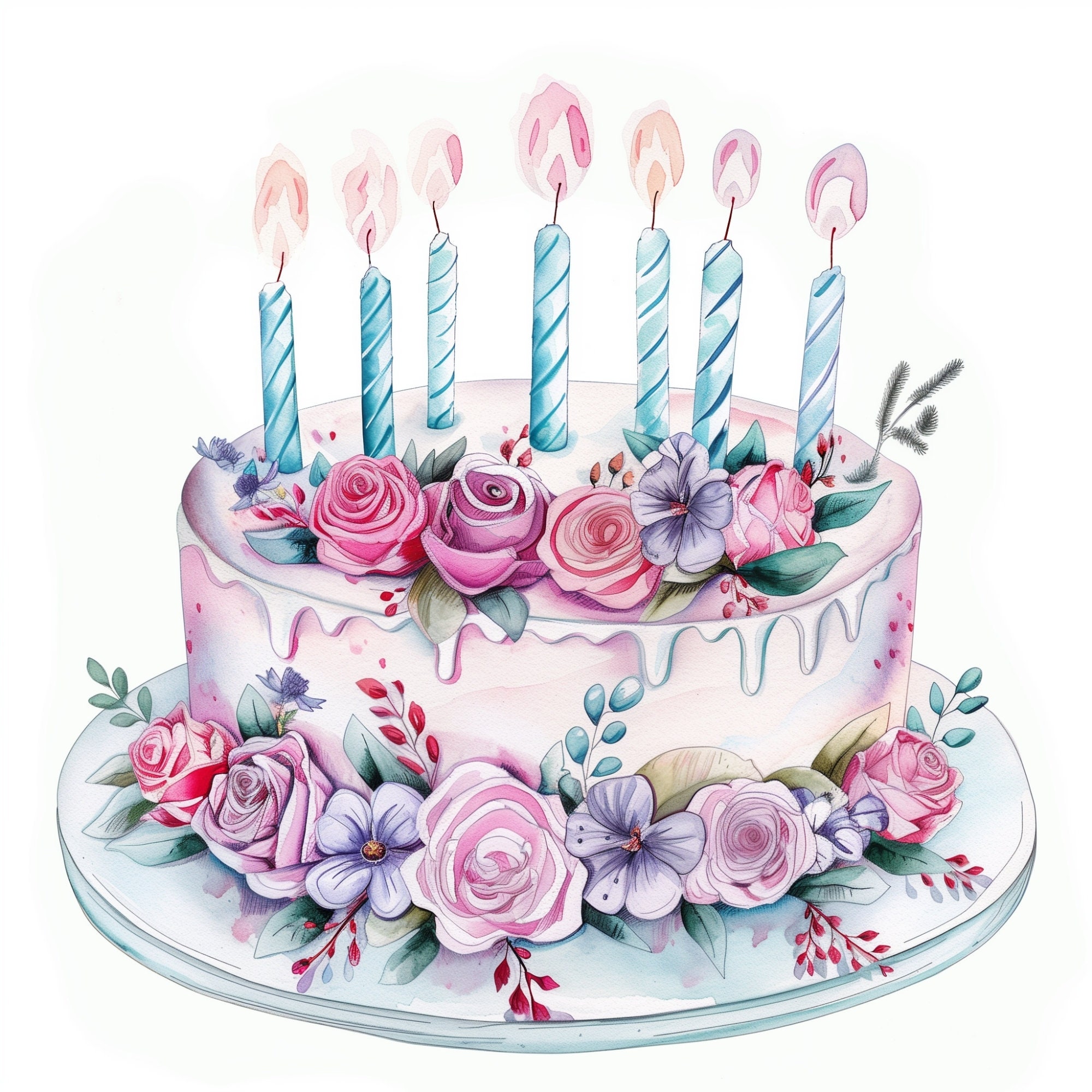 Birthday Cake Watercolor Clipart Bundle, Digital Download for ...