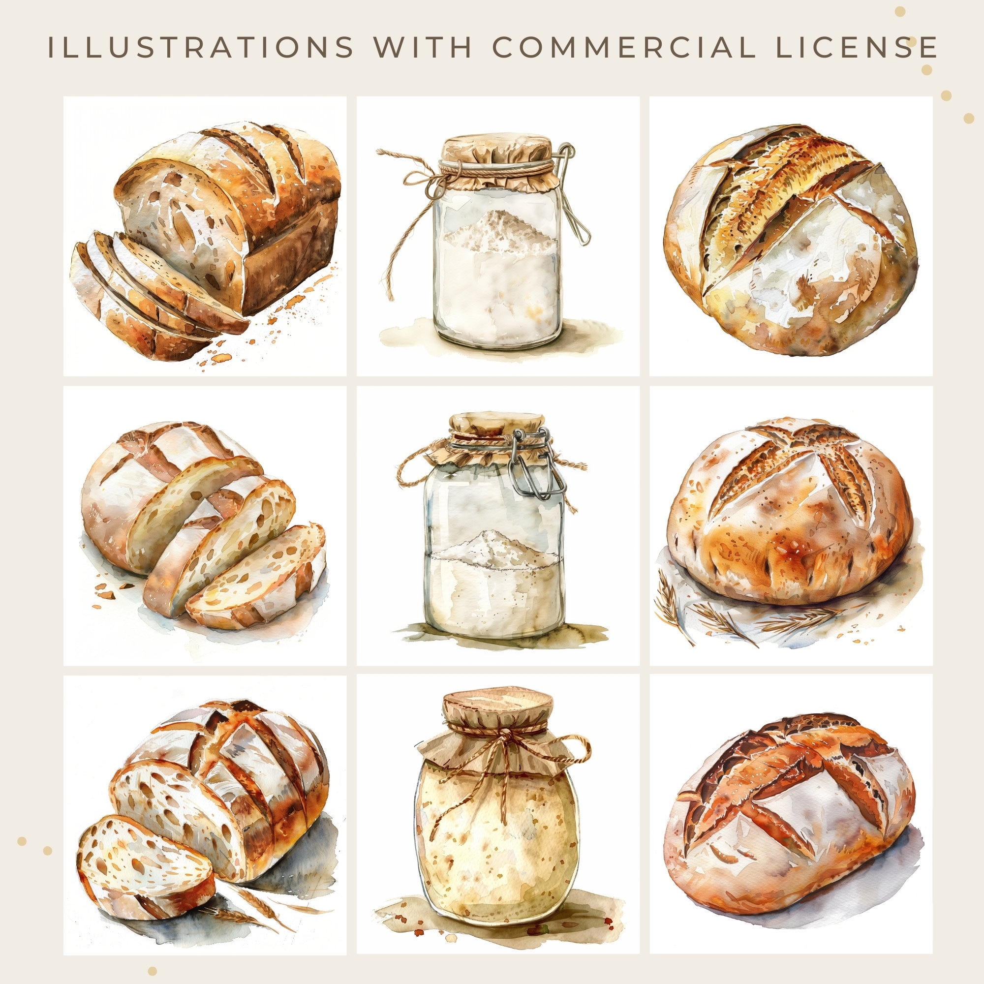Bread Baker Clip Art Collection With Watercolor Sourdough, Ideal for ...