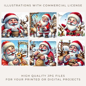 Santa Claus Feeding His Reindeer at the North Pole Clipart,instant ...