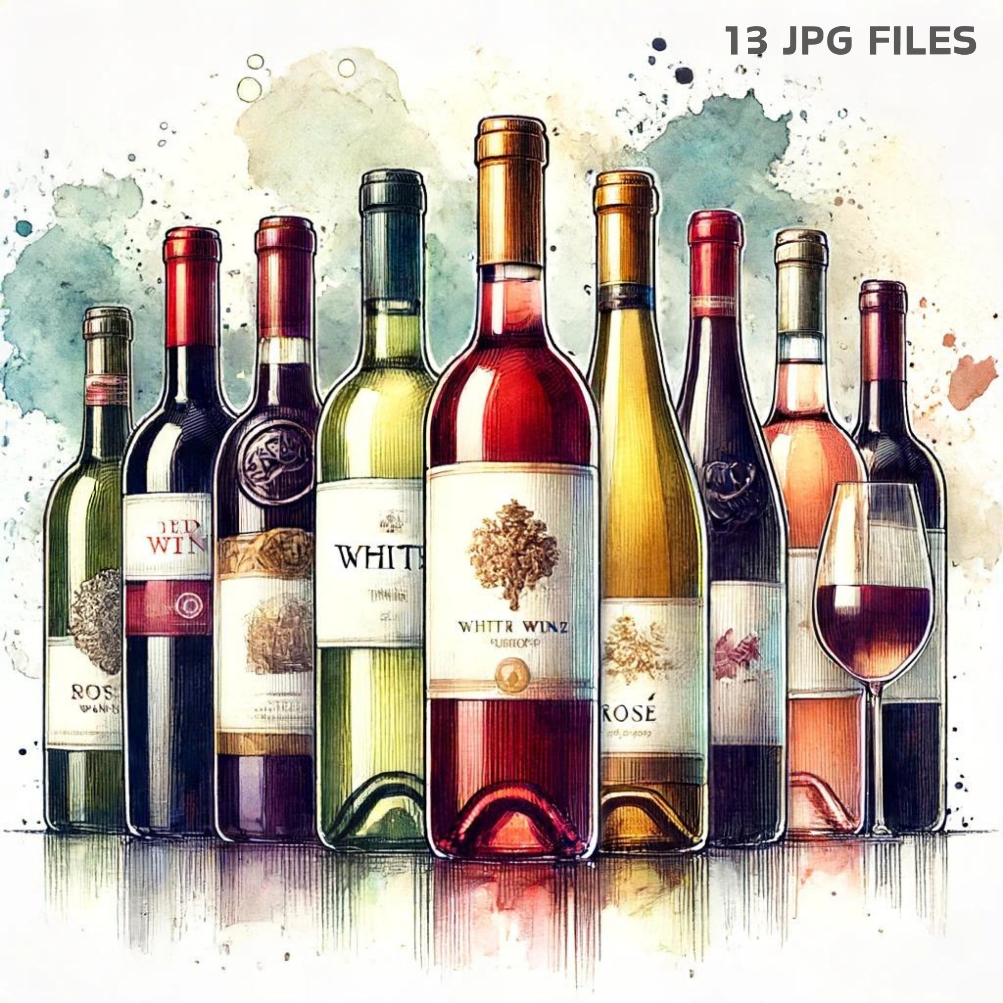 Variety of Wine Bottles Clip Art, Digital Scrapbook Images Collection ...