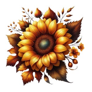 Autumn Sunflower & Fall Leaves Clipart Set for Autumn Weddings ...