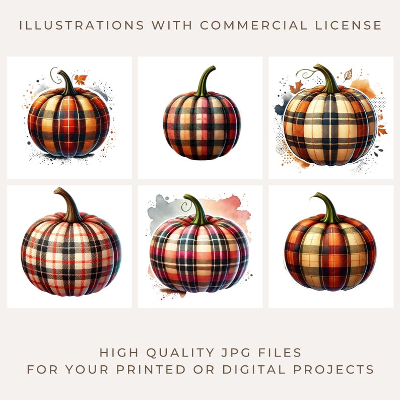 Plaid Pumpkin Clipart, High Resolution Digital Downloads for Fall ...