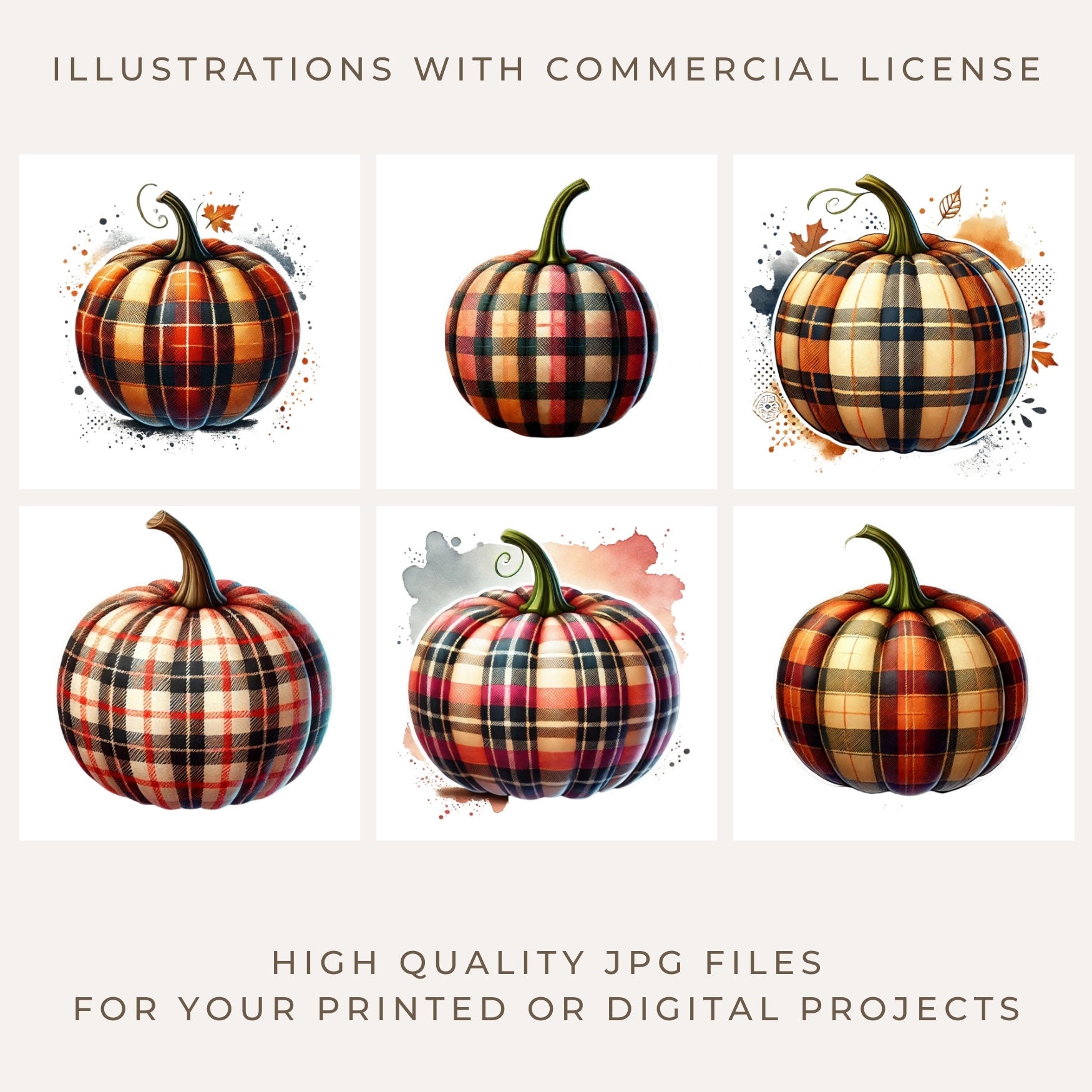 Plaid Pumpkin Clipart, High Resolution Digital Downloads for Fall ...