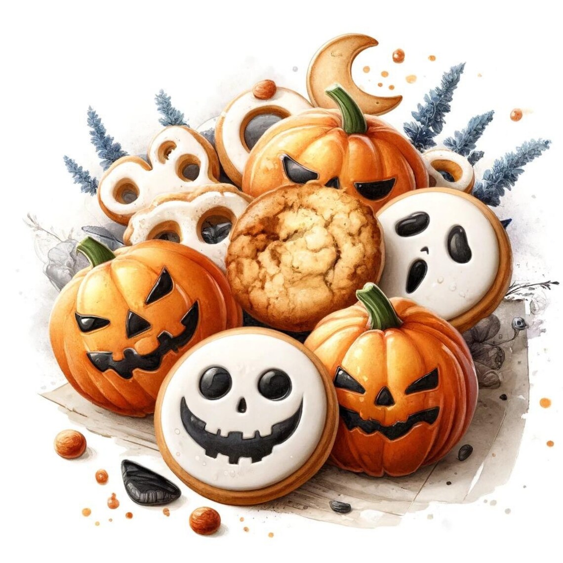 Spooky Halloween Cookies Clipart Set for Journaling, Instant Download ...