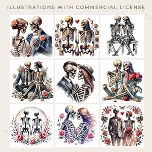 Skeleton Couple Valentine Clipart Set, Dark Romance Gothic Love ...