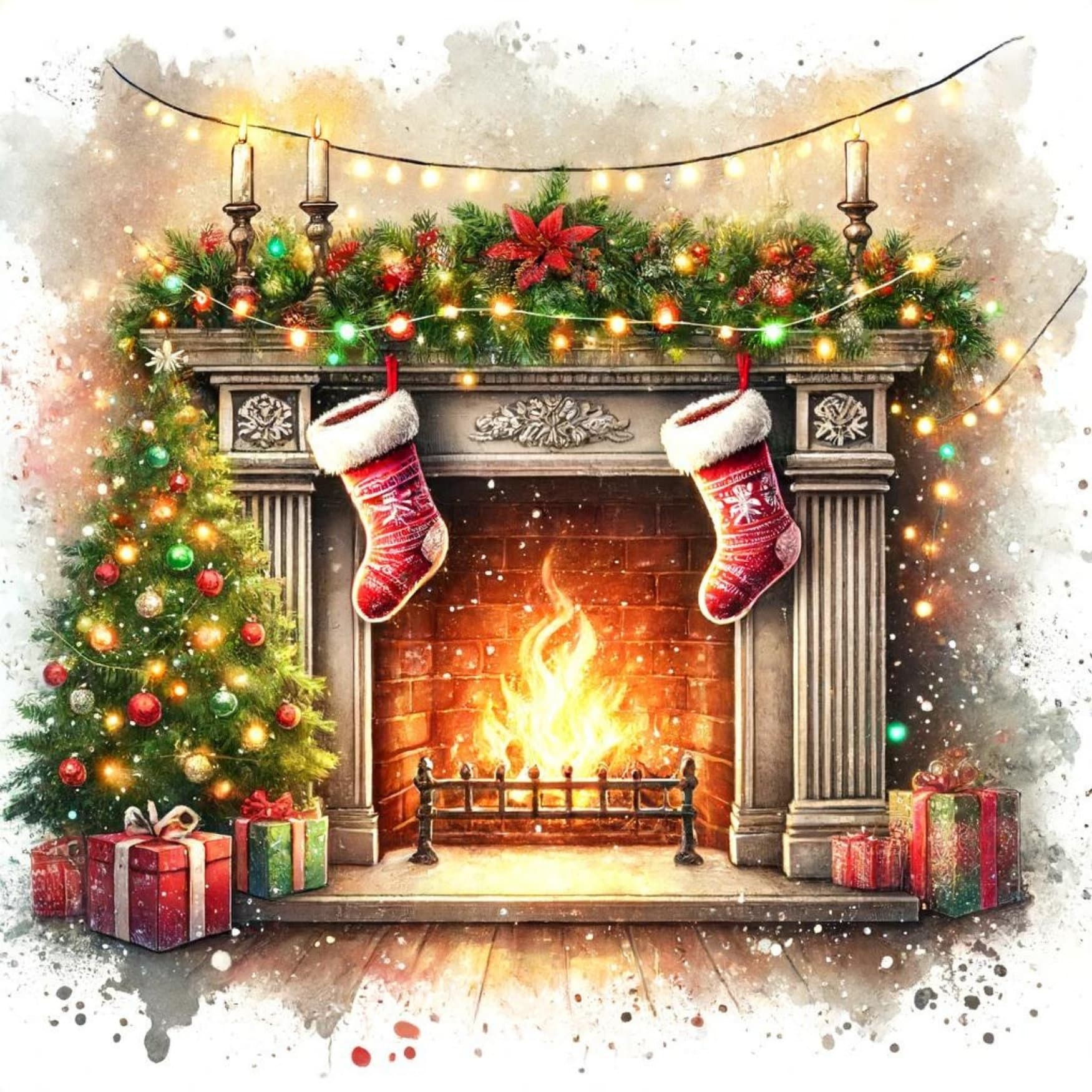 Cozy Christmas Fireplace Clipart Set, Digital Download for Scrapbooking ...