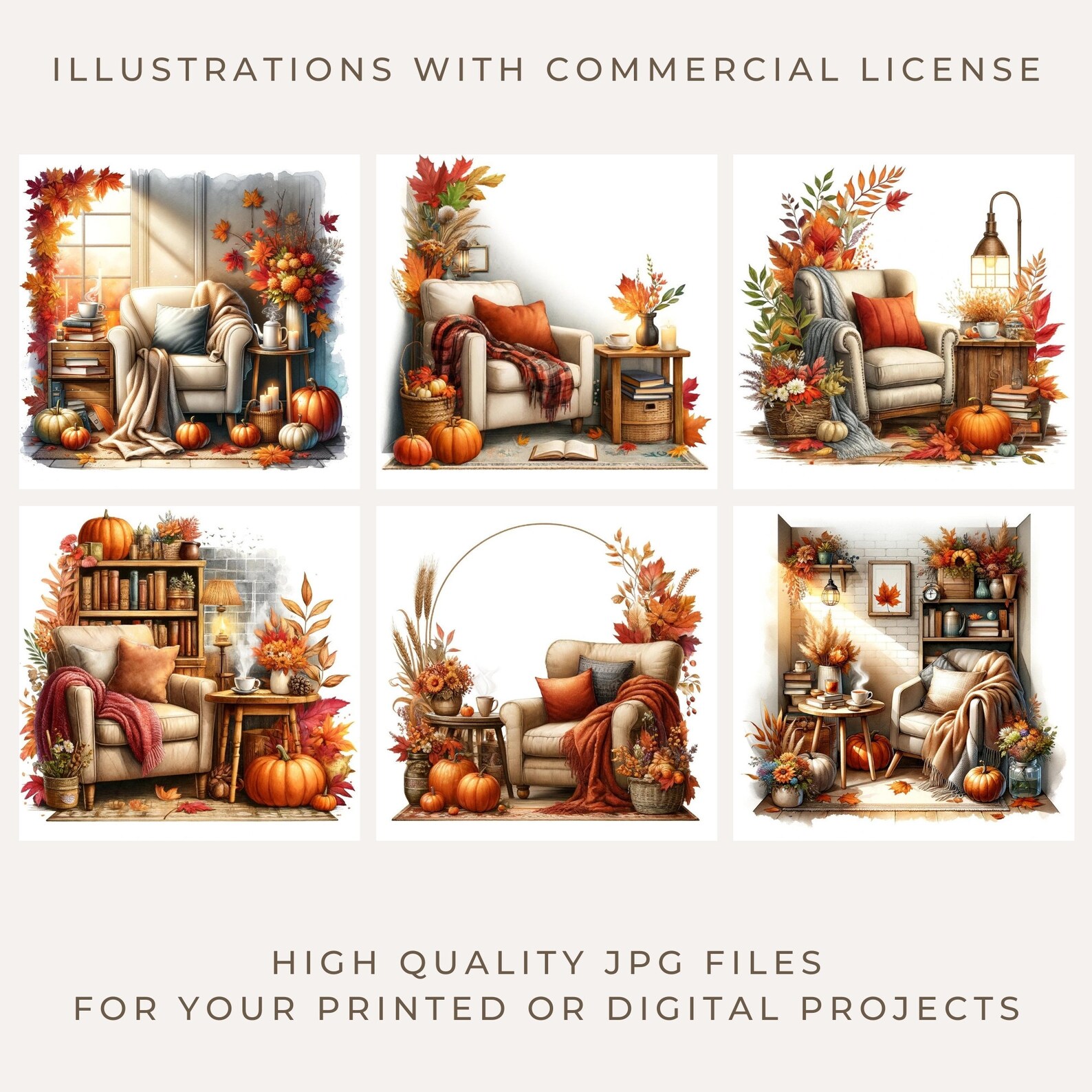 Autumn Cozy Corner Clipart Digital Art Print Watercolor Clipart Bundle ...