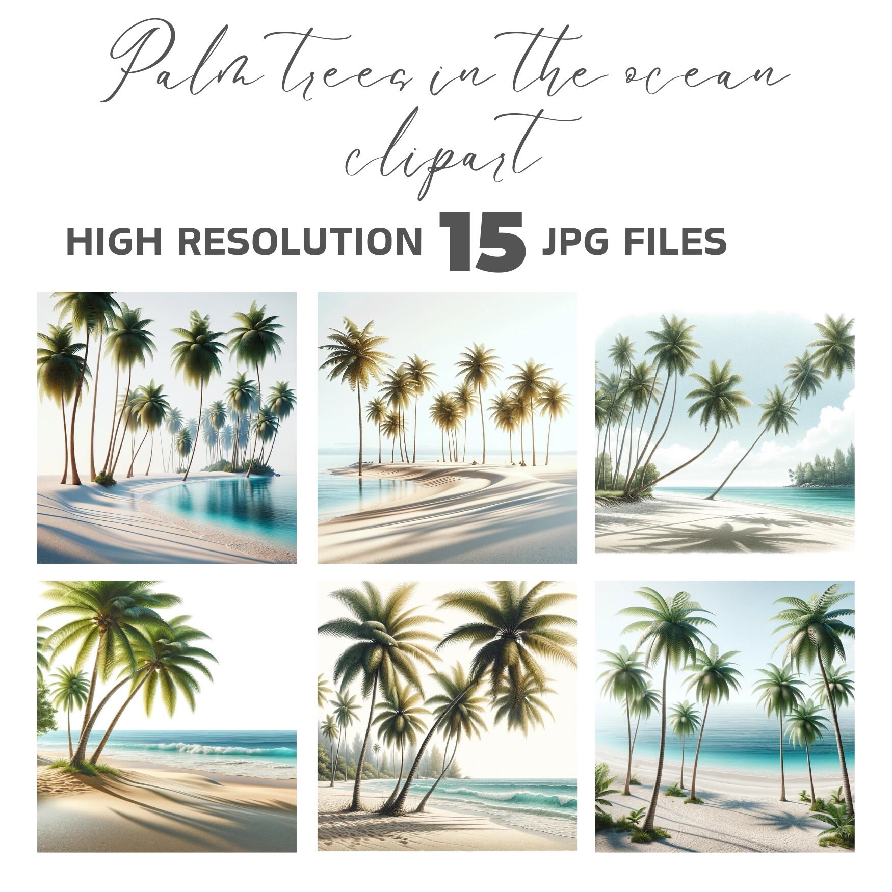 Ocean Clipart Set With Palm Tree Design, Tropical Island Background ...