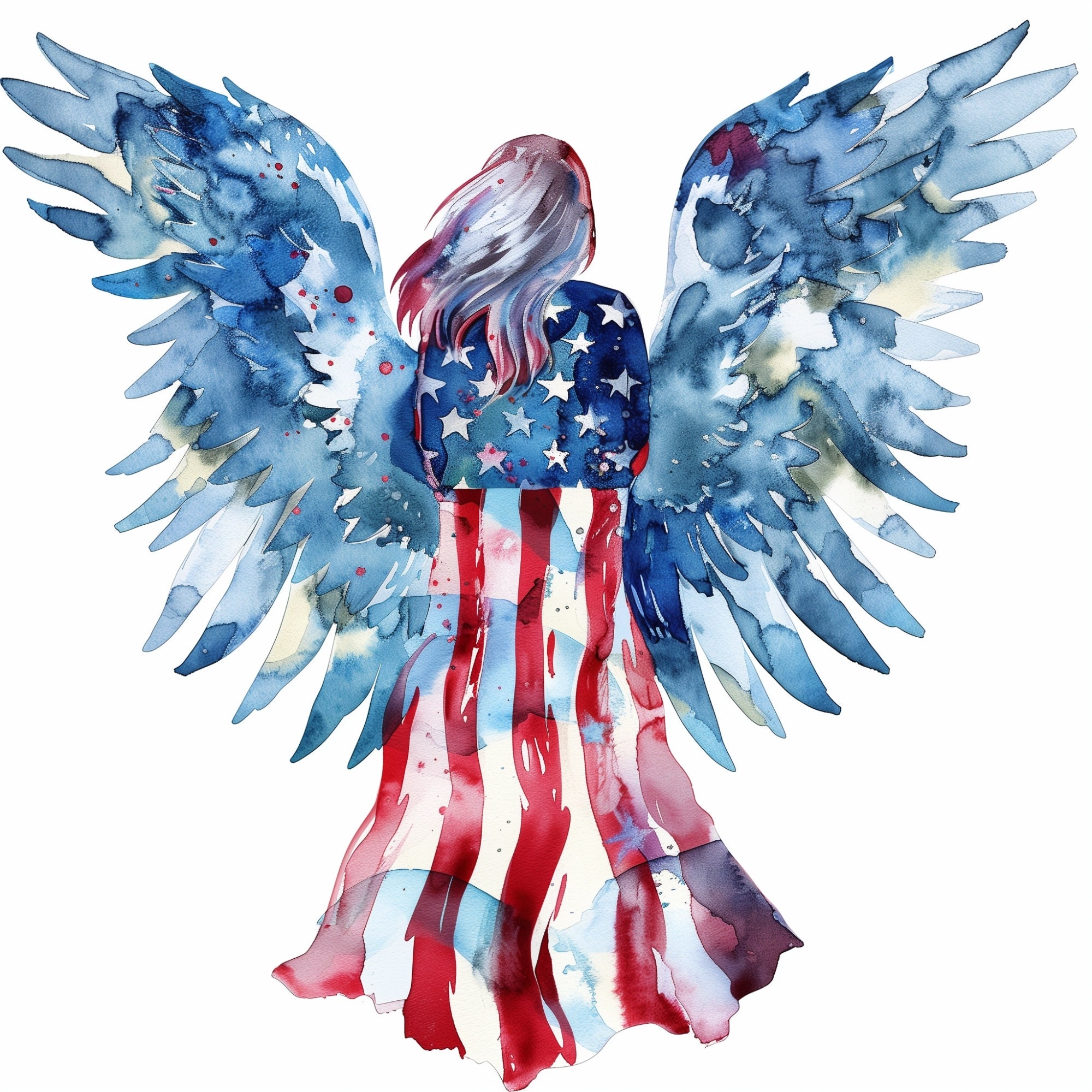 Watercolor American Flag Clipart and Angel Wings, Digital Crafting ...