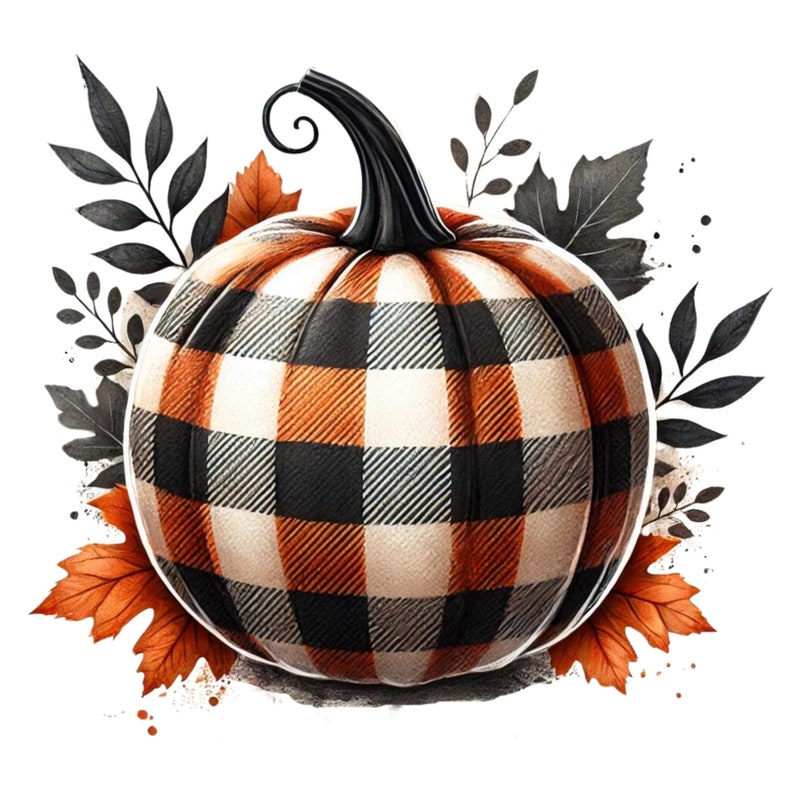 Plaid Pumpkin Clipart, High Resolution Digital Downloads for Fall ...