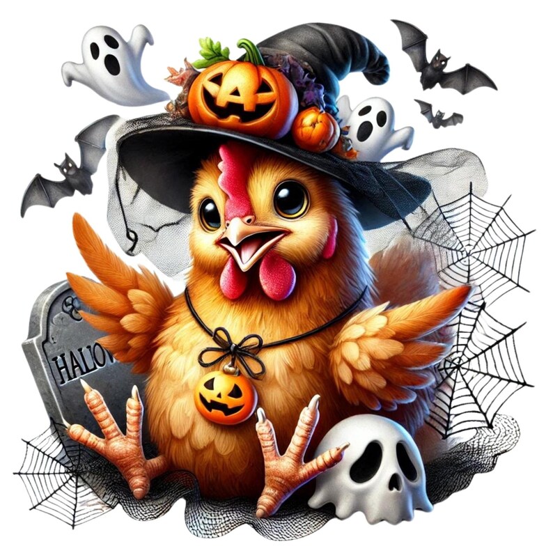 Spooky Halloween Chickens Clipart, Funny Chicken Witch & Pumpkin ...