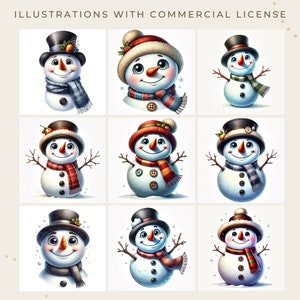Funny Snowman Clipart Bundle, Cute Christmas Digital Crafting, Snowman ...