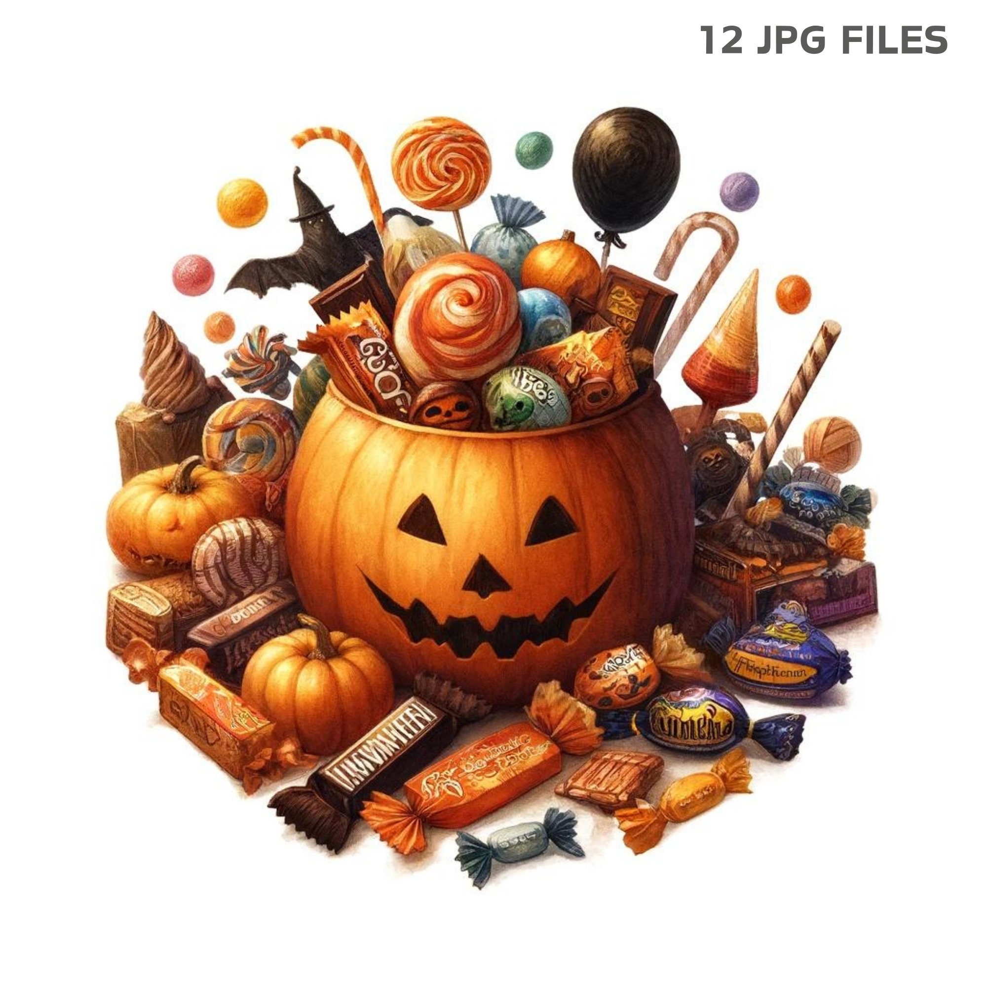 Spooky Halloween Sweets Clipart Bundle, Digital Watercolor Candy ...