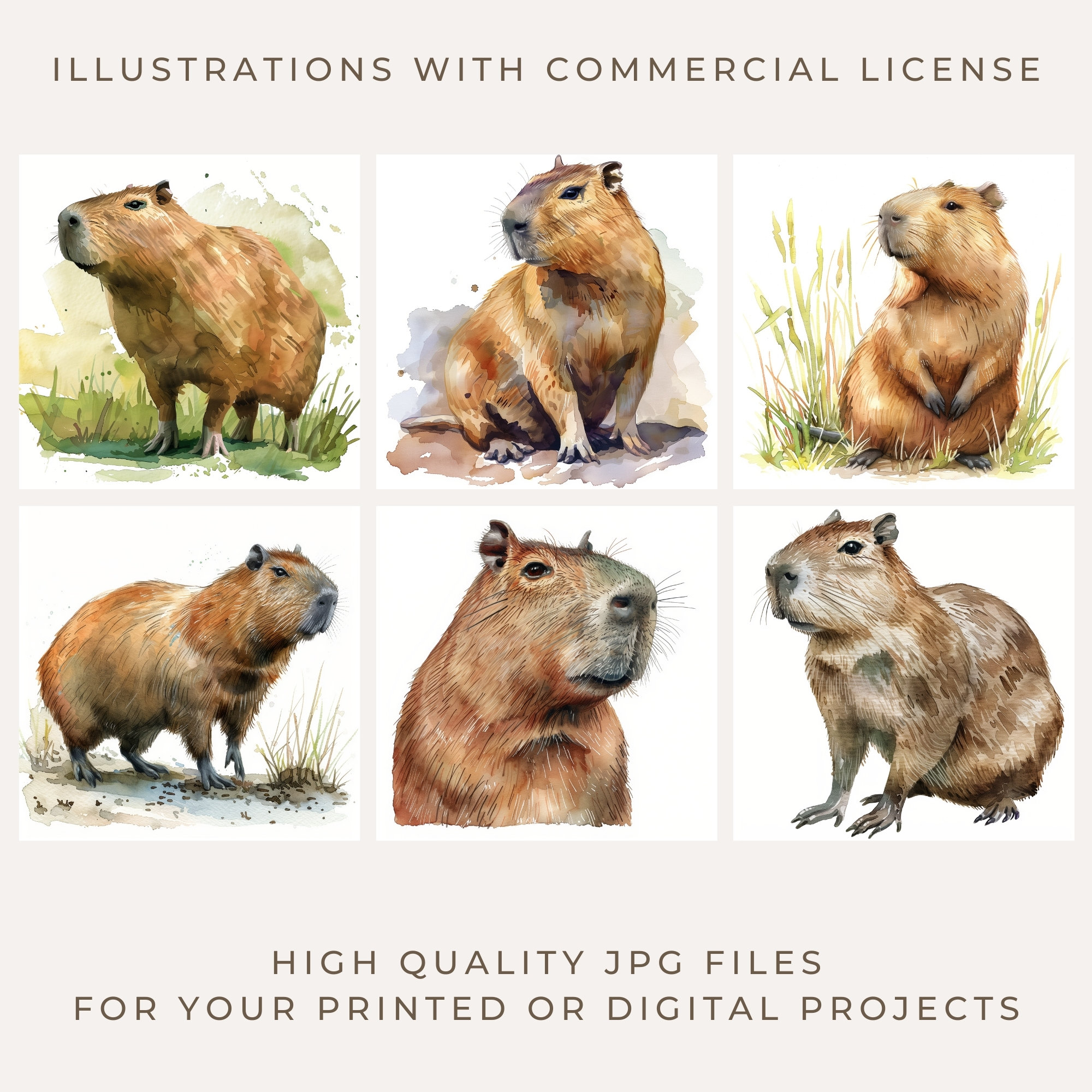 Wild Capybara Watercolor Clipart Set for Commercial Use, Instant ...