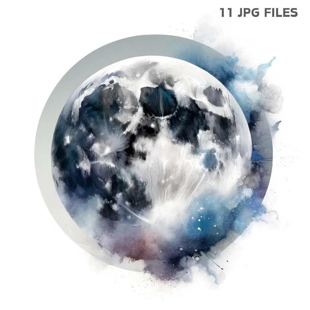 Abstract Moon Shapes Printable Art, Digital Watercolor Clipart for ...