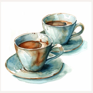 9 Watercolor Coffee Cups Clipart Set, Digital Art for Scrapbooking and ...