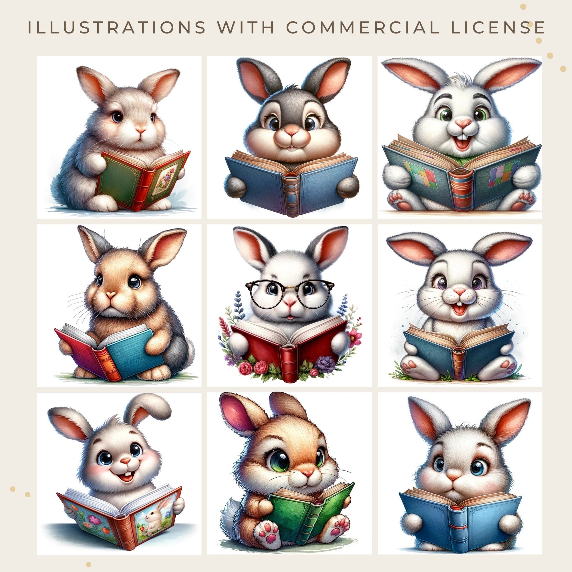 Bunny and Book Watercolor Clipart Bundle, Digital Download for ...