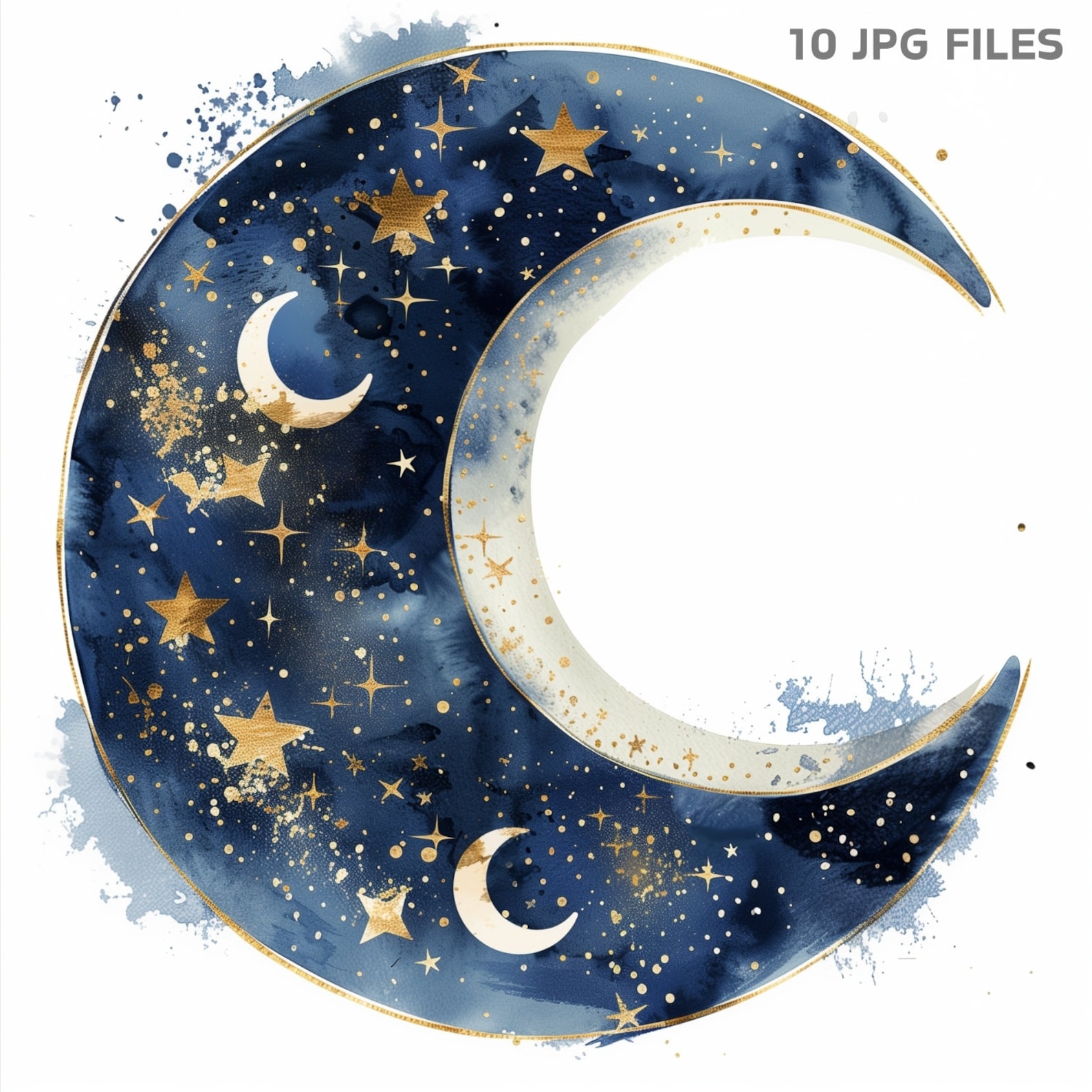 10 Celestial Moon Phases Clipart, Mystical Digital Watercolor Prints ...