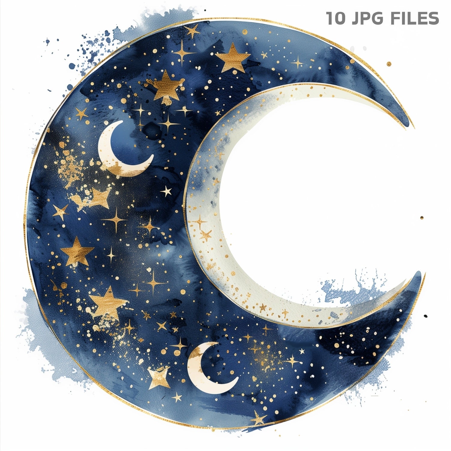 10 Celestial Moon Phases Clipart, Mystical Digital Watercolor Prints ...