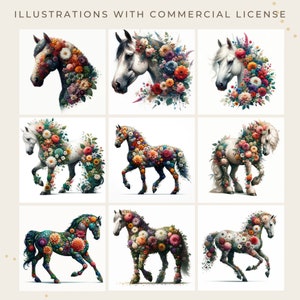 12 Floral Horse Art Printable Instant Download, Watercolor Flowers ...