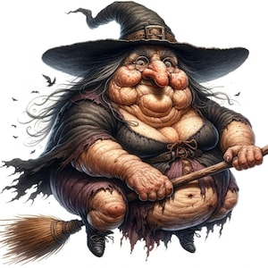 Funny Fat Old Witch Clipart, Digital Crafting Elements, Download Bundle, Halloween Theme Art ...