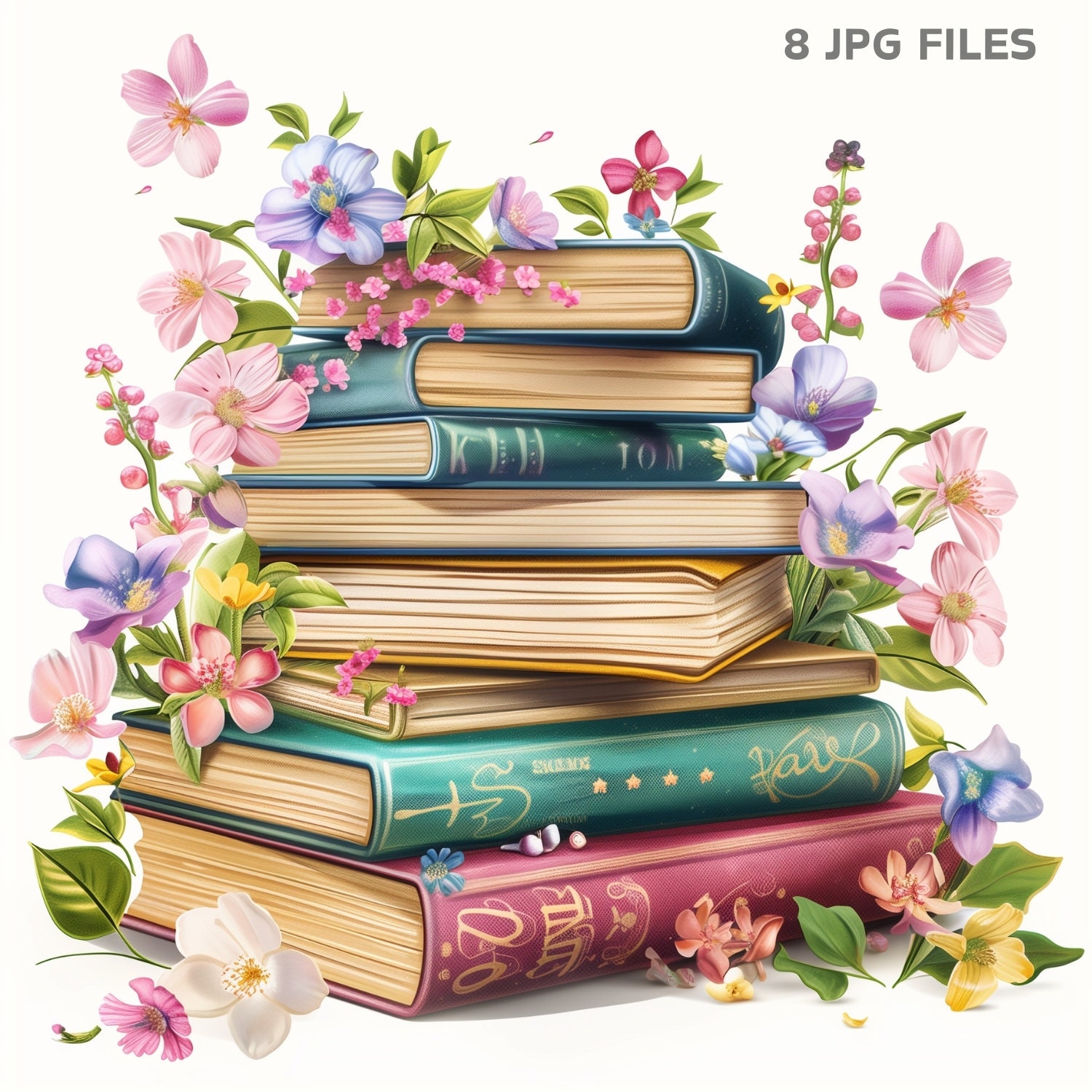 8 Book Stack, Bookshelf, Junk Journal, Instant Download, Bookish Wall ...