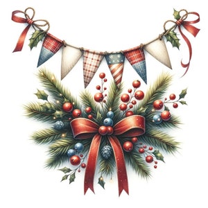 Christmas Bunting Clipart, Holiday Bunting Banner Set, Christmas ...