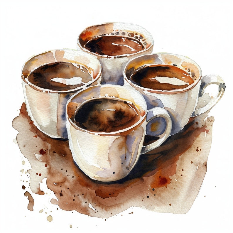 9 Watercolor Coffee Cups Clipart Set, Digital Art for Scrapbooking and ...