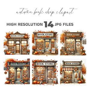Autumn Book Shop Clipart, Watercolor Bookstore, Vintage Storefront ...