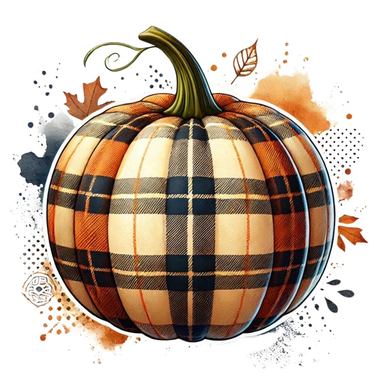 Plaid Pumpkin Clipart, High Resolution Digital Downloads for Fall ...