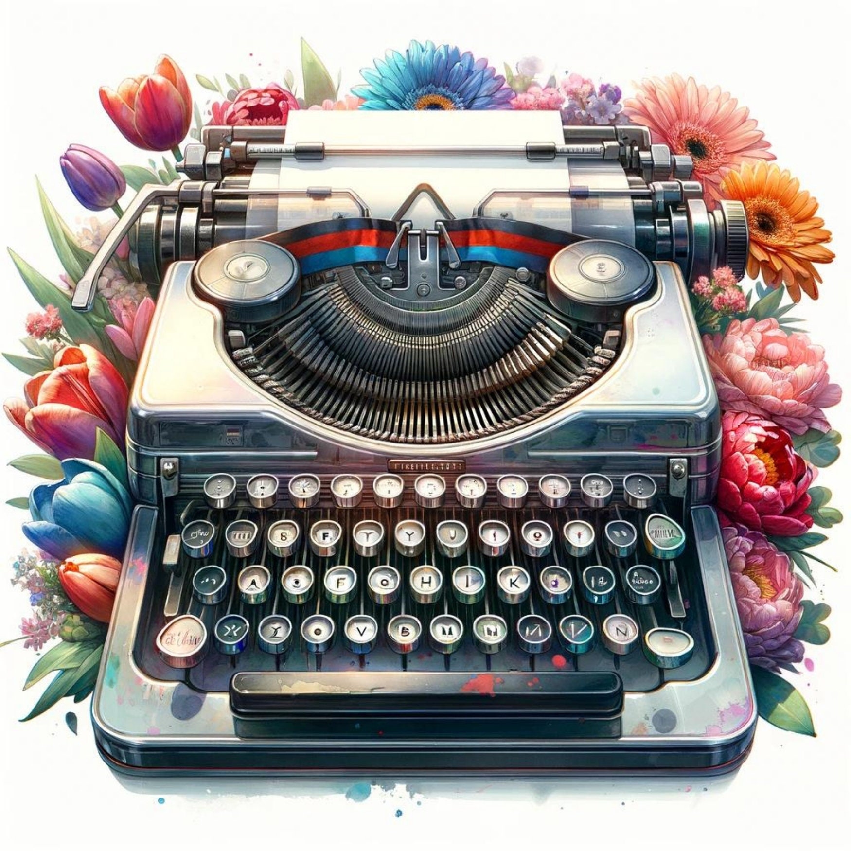 Vintage Typewriter Flowers Clipart for Commercial Use, Collage Images ...