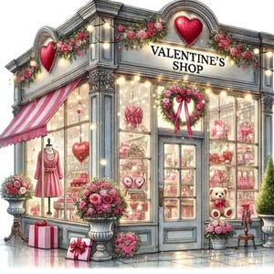 Valentines Shop Clipart, Watercolor Printable Digital Kit for ...