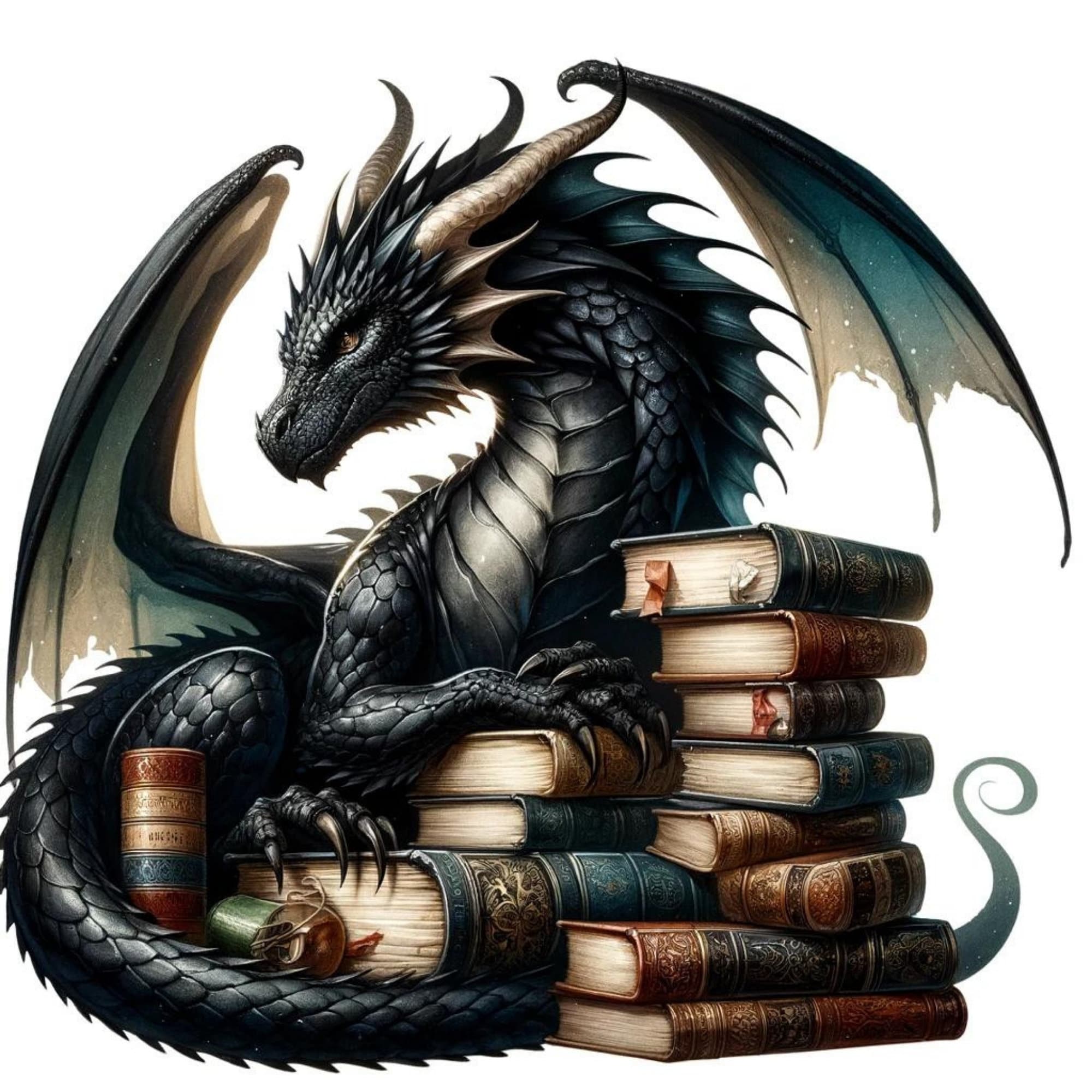 Black Dragon With Books Clipart, Fantasy Dragon Watercolor Clipart Set ...