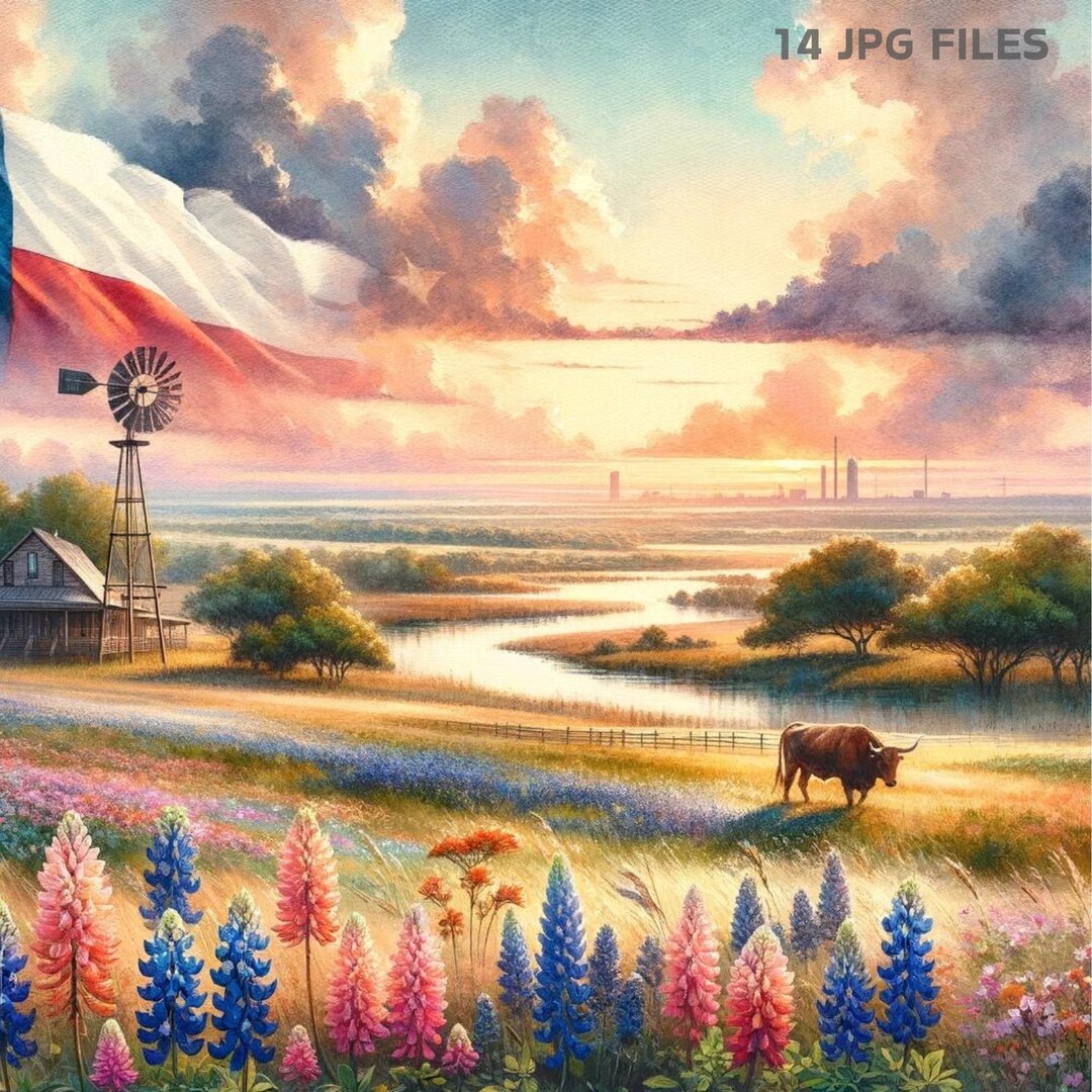 14 Watercolor Texas Landscape Digital Image Printable Design ...