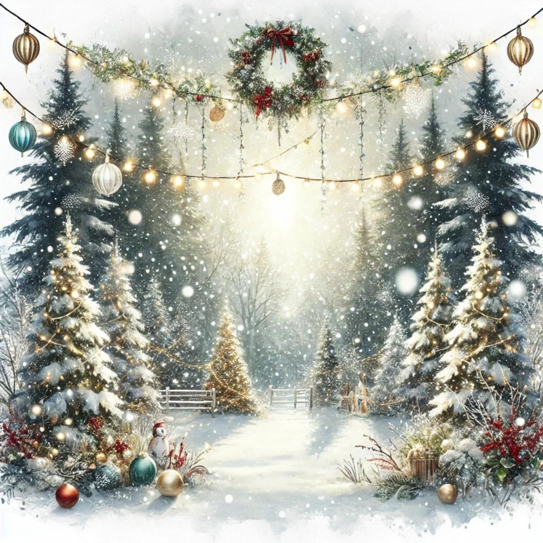 Vintage Christmas Forest Clipart Bundle, Digital Paper Crafts, Winter ...