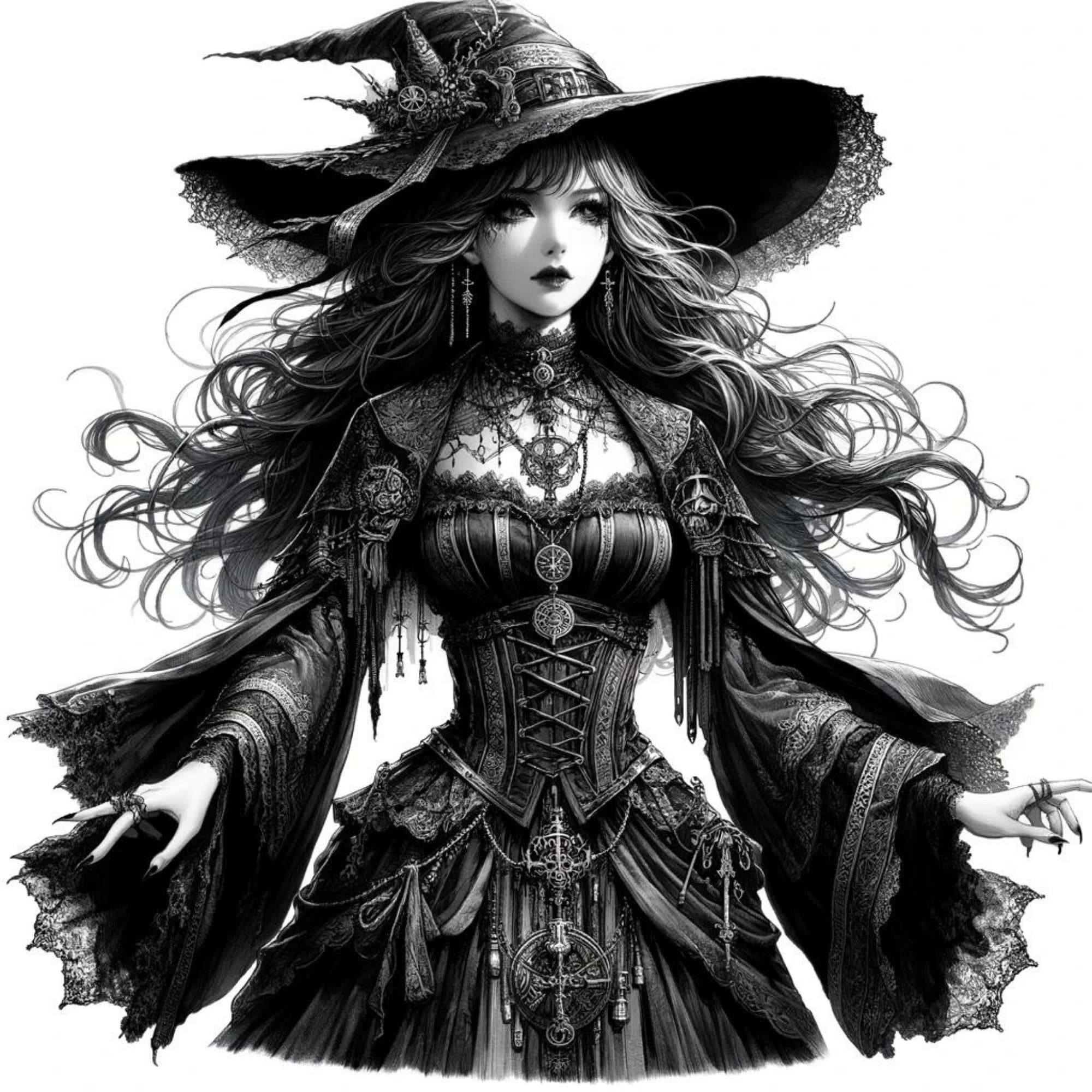 Gothic Witch Clipart Set, Dark Fantasy Mystical Images for Halloween ...