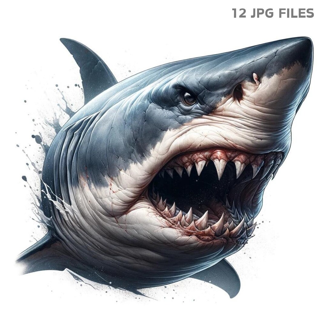 Angry Shark Digital Clipart, Ocean Designs for DIY Projects and Digital ...