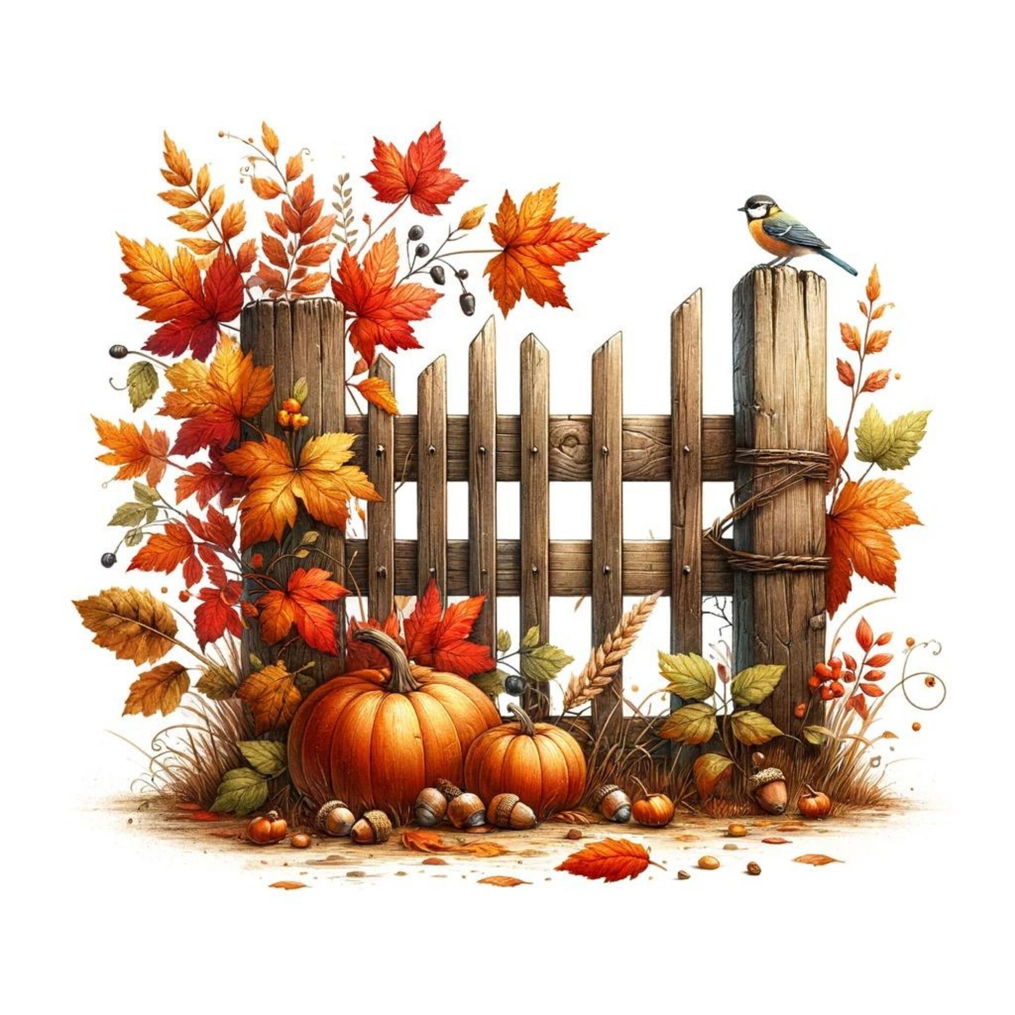 Autumn Garden Fence Watercolor Clipart Set, Digital Crafting, Fall ...