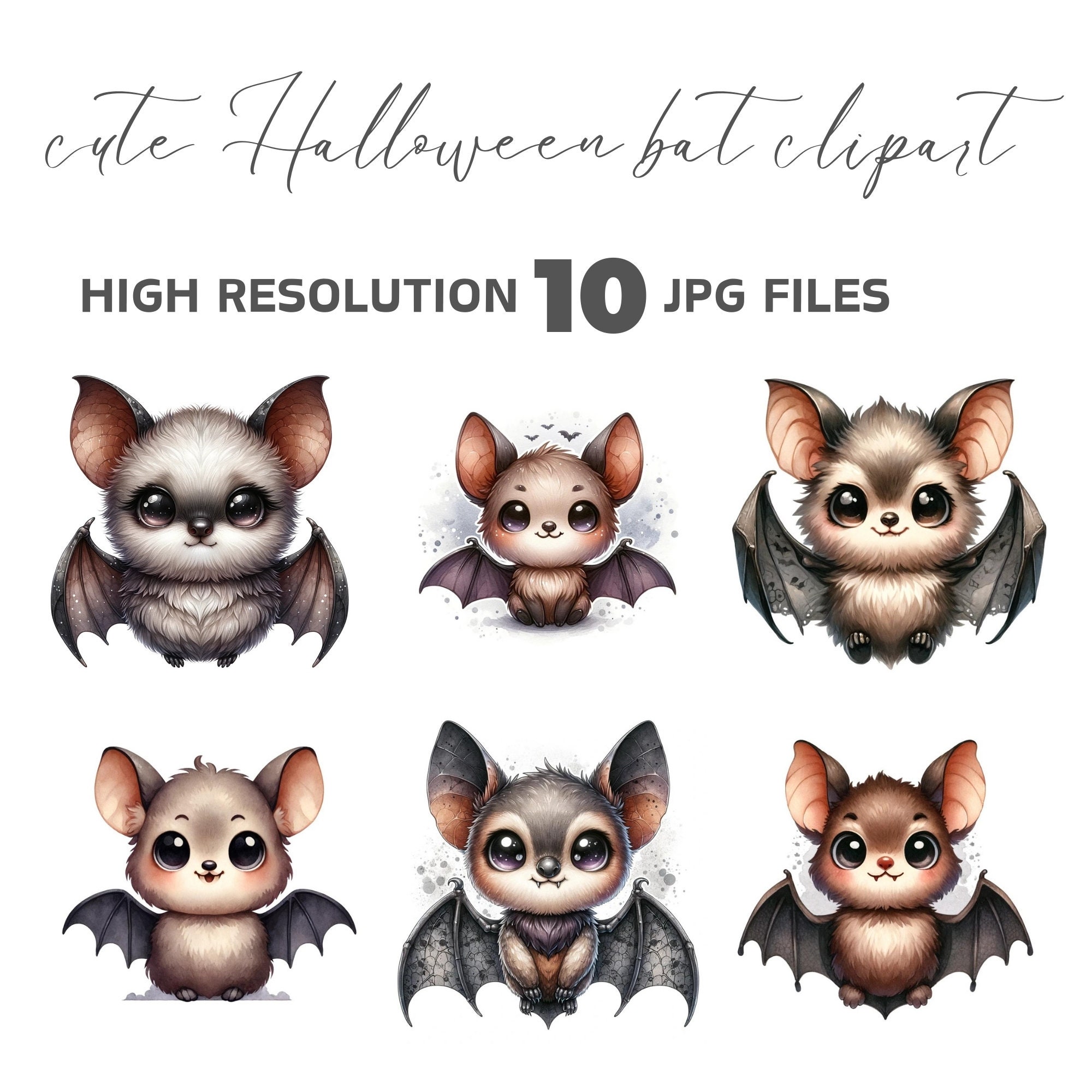 Kawaii Halloween Bats Clip Art, Instant Download, Halloween Clip Art ...