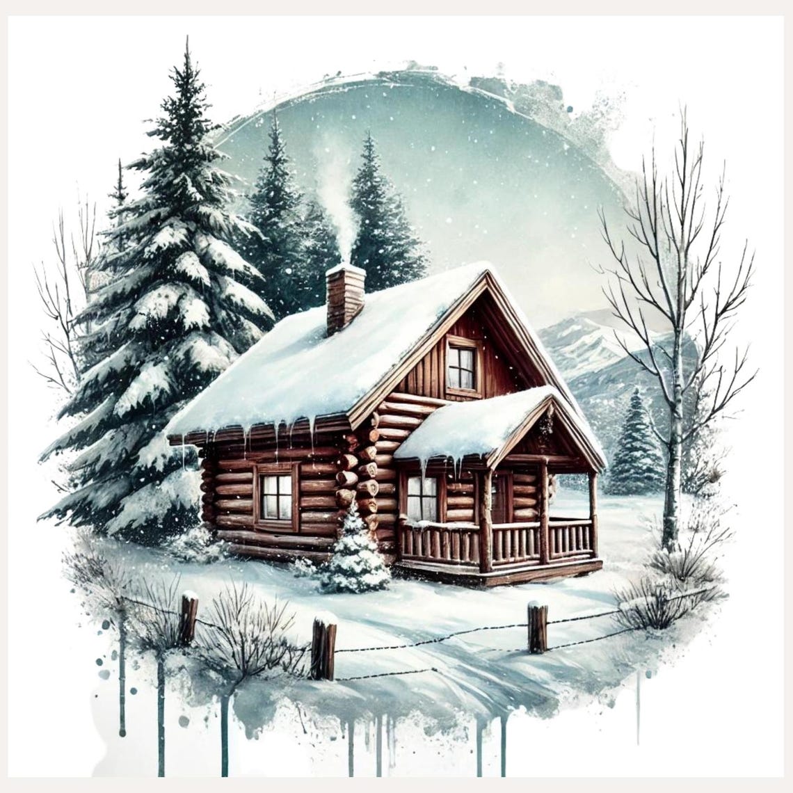 Log Cabin in Snow Images, Winter Watercolor Clipart Pack, Crafting Junk ...