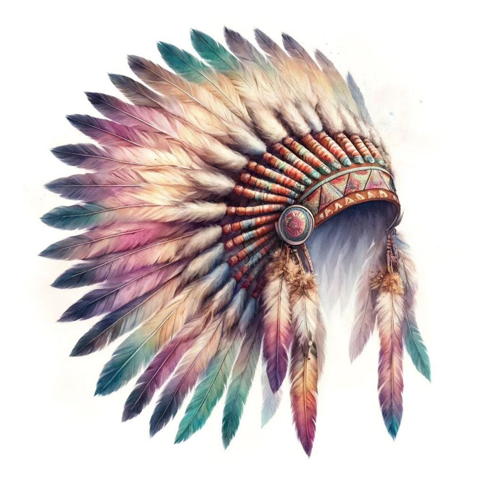 Printable Indian Headdress Scrapbook Images, Watercolor American Indian ...