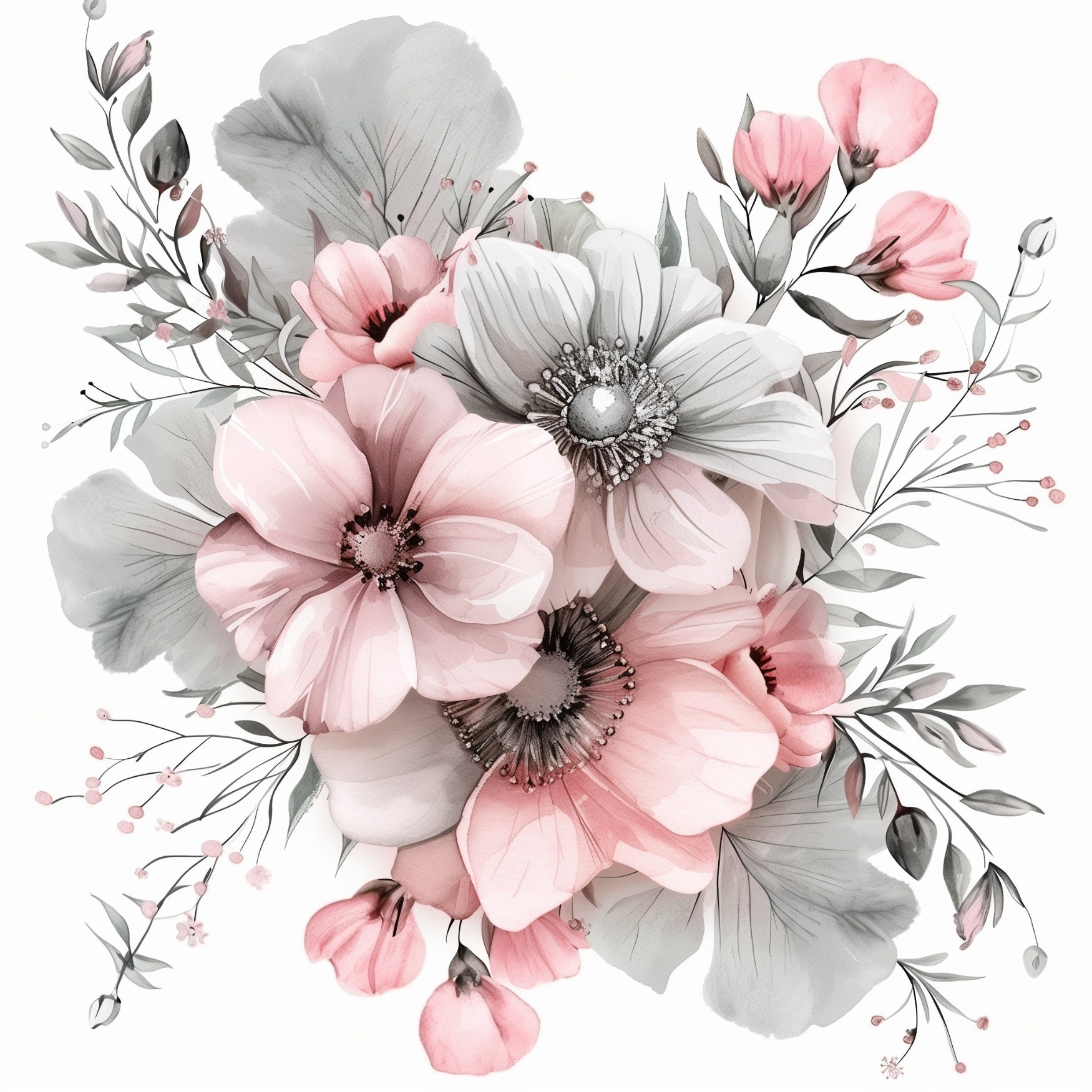 Pink and Grey Wedding Clipart, Floral Arrangements, Digital Download ...