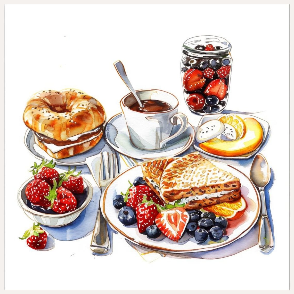 8 Breakfast Watercolor Clipart, Commercial Use, Digital Image, Food ...