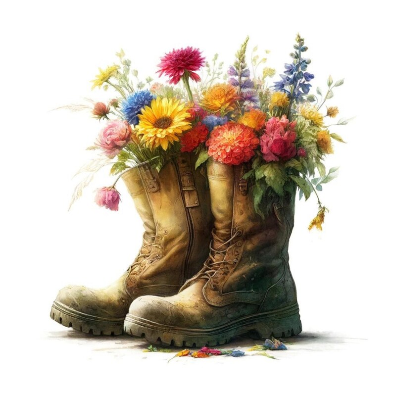 10 Watercolor Flower Boots Clipart for Commercial Use, Botanical Floral ...